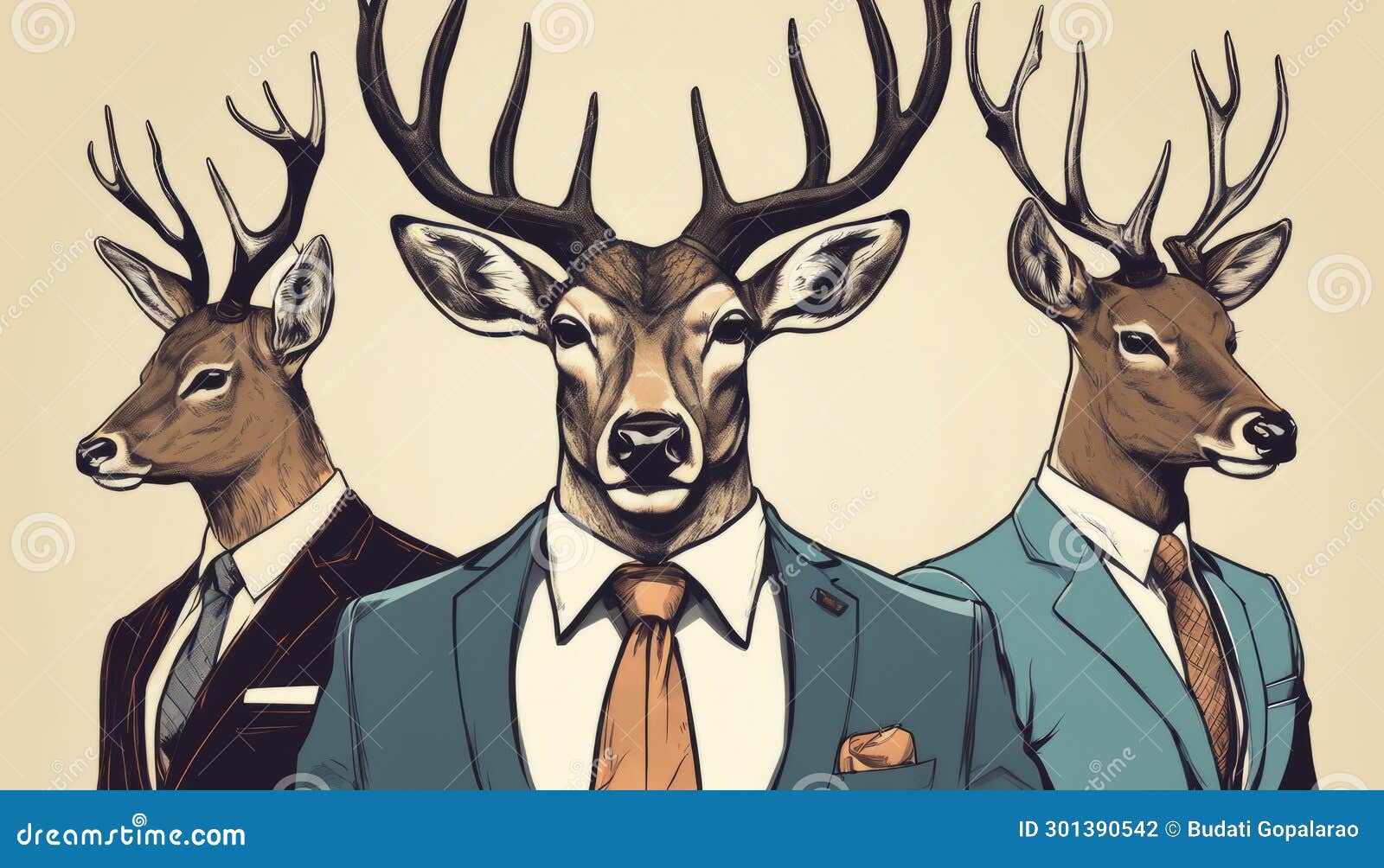 Three Deer in Suits and Ties Stock Illustration - Illustration of ...