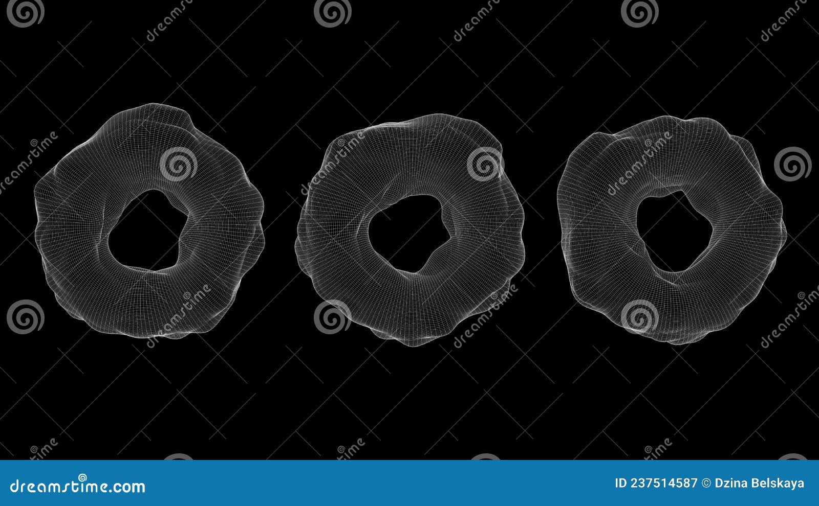 Three Deformed Circle Shapes. Black Background, White Grid Stock ...