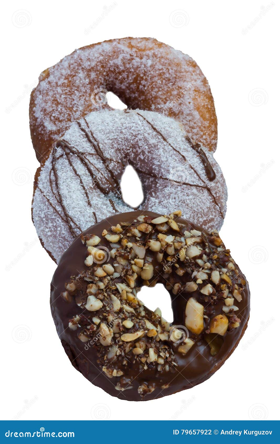 Three Delicious Donuts Side by Side on White Stock Photo - Image of ...