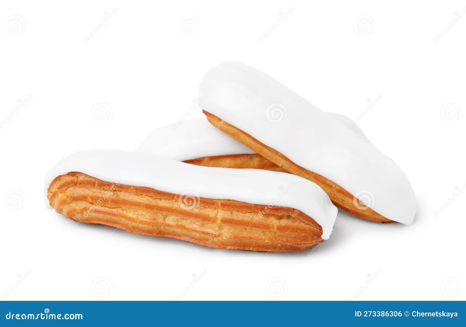 Three Delicious Eclairs Covered with Glaze Isolated on White Stock ...