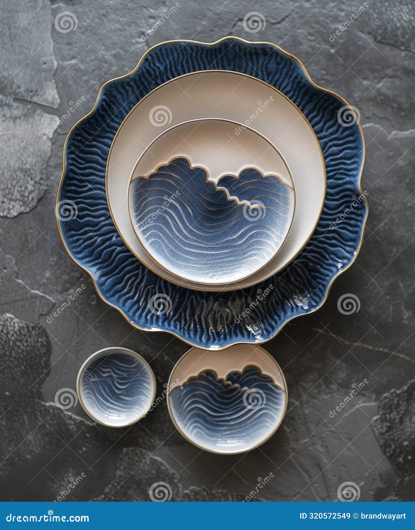 Set of Three Blue and White Designer Plates Stock Illustration ...