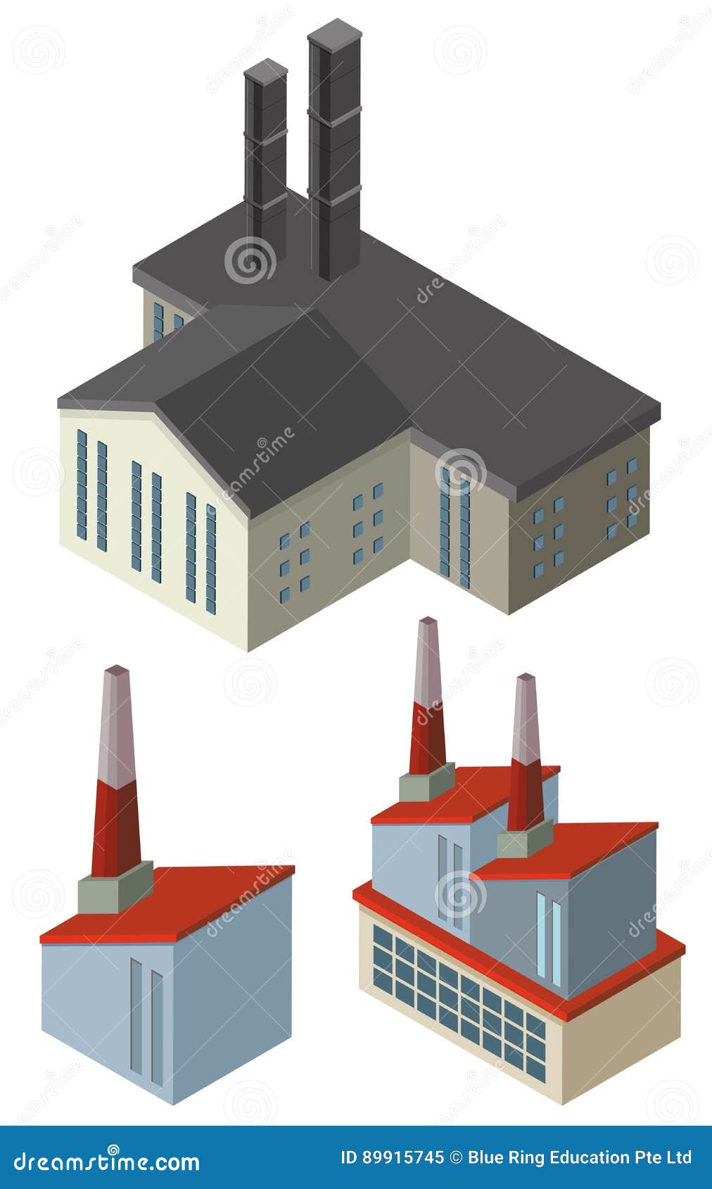 Three Designs of Factory Buildings Stock Vector - Illustration of ...