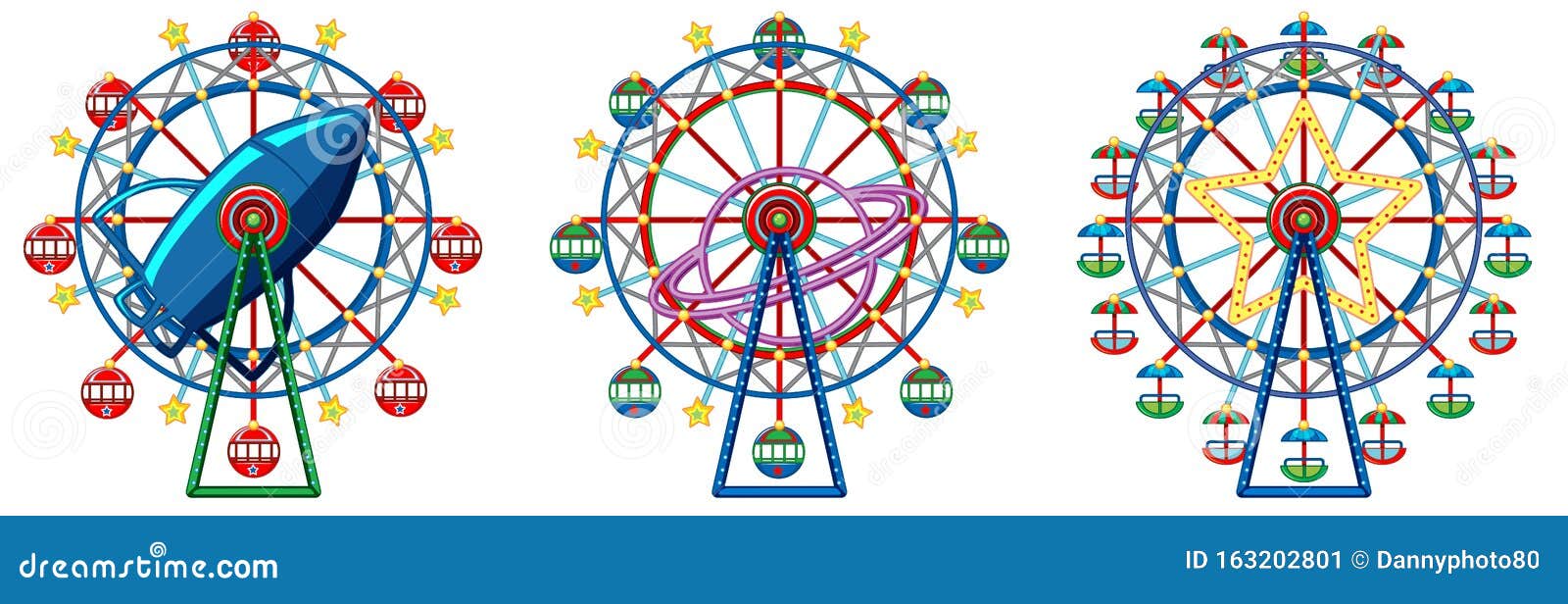 Three Designs of Ferris Wheels on White Background Stock Illustration ...
