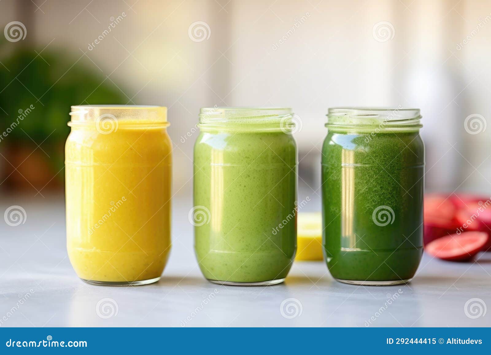 Three Detox Smoothies of Different Colors on the Kitchen Counter Stock ...