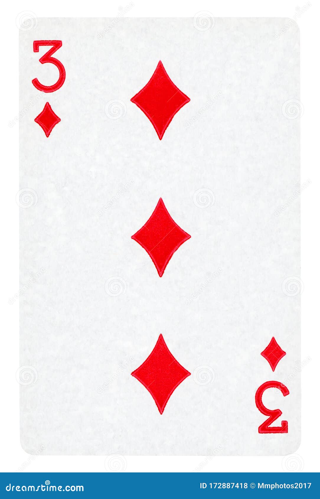 Three of Diamond Playing Card - Isolated on White Stock Photo - Image ...
