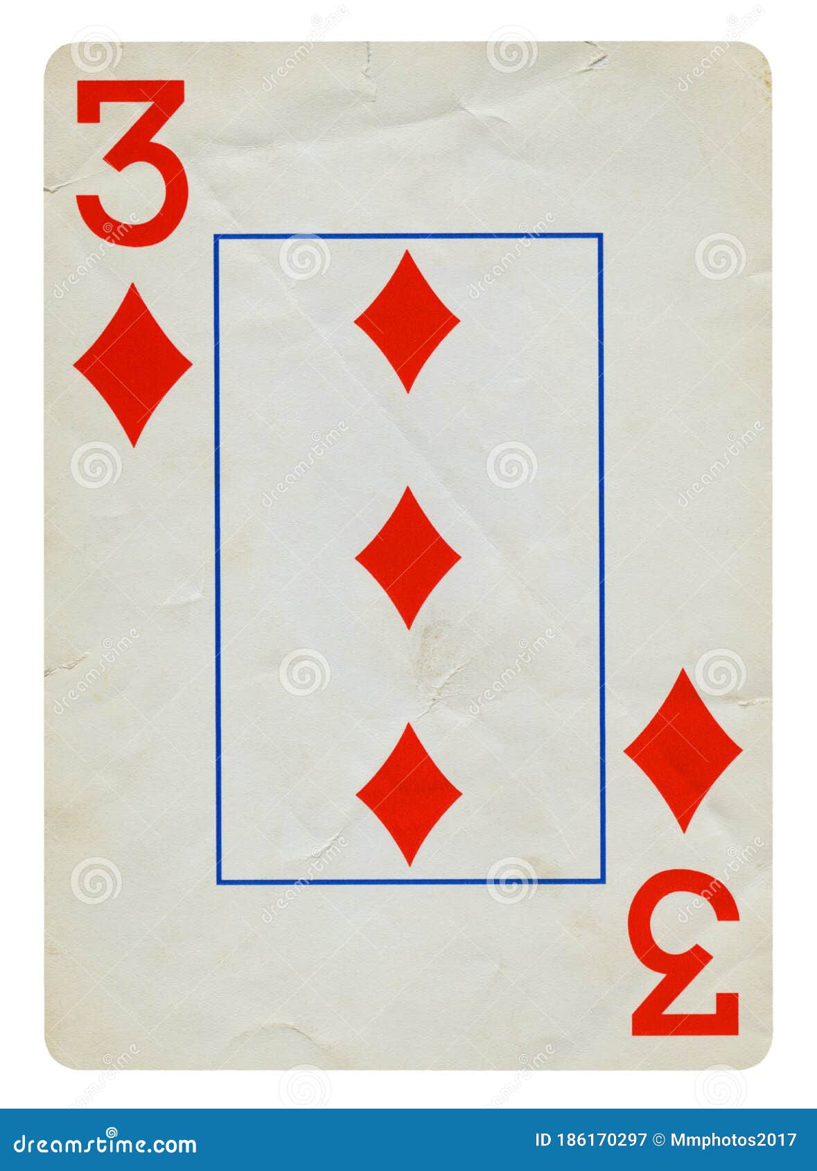 Three of Diamond Vintage Playing Card - Isolated on White Stock Image ...
