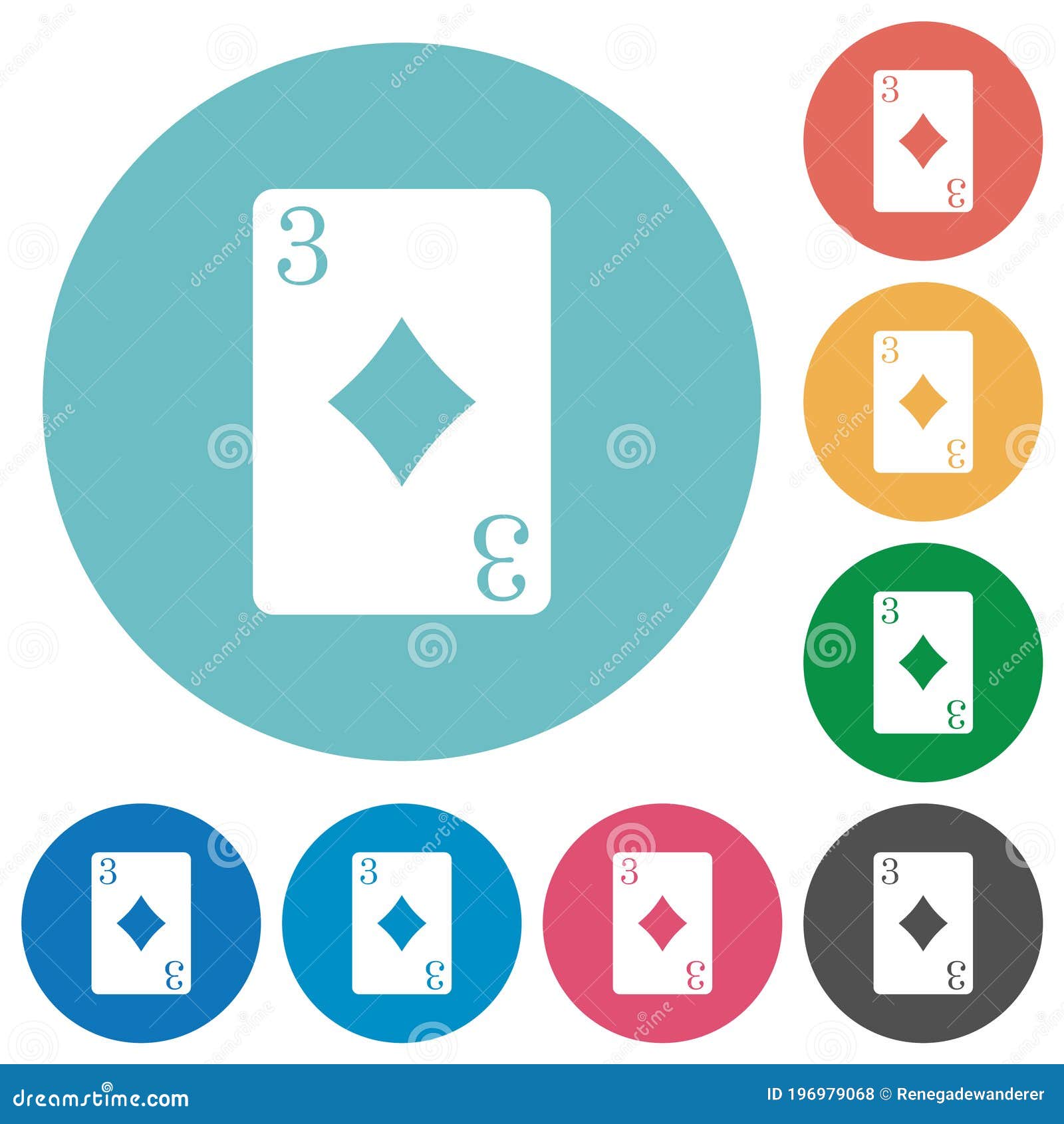 Three Of Diamonds Playing Card. Unique Hand Drawn Pocker Card. One Of ...