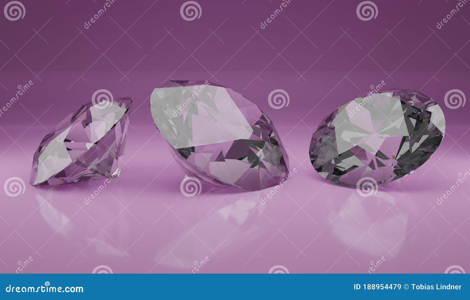 Three Diamonds on Purple Background - Cgi Render Image 3D Stock ...