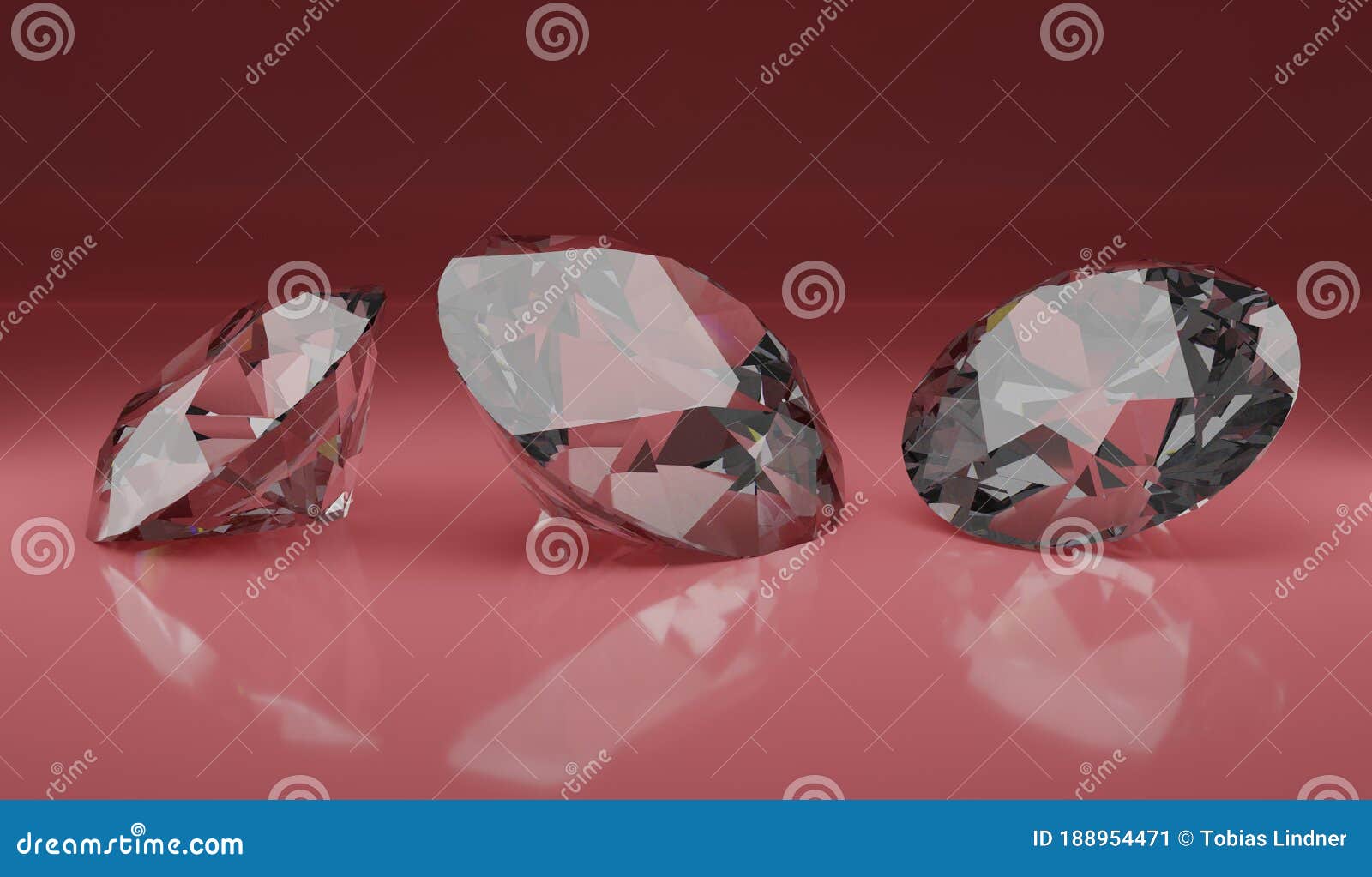 Three Diamonds on Red Background - Cgi Render Image 3D Stock ...