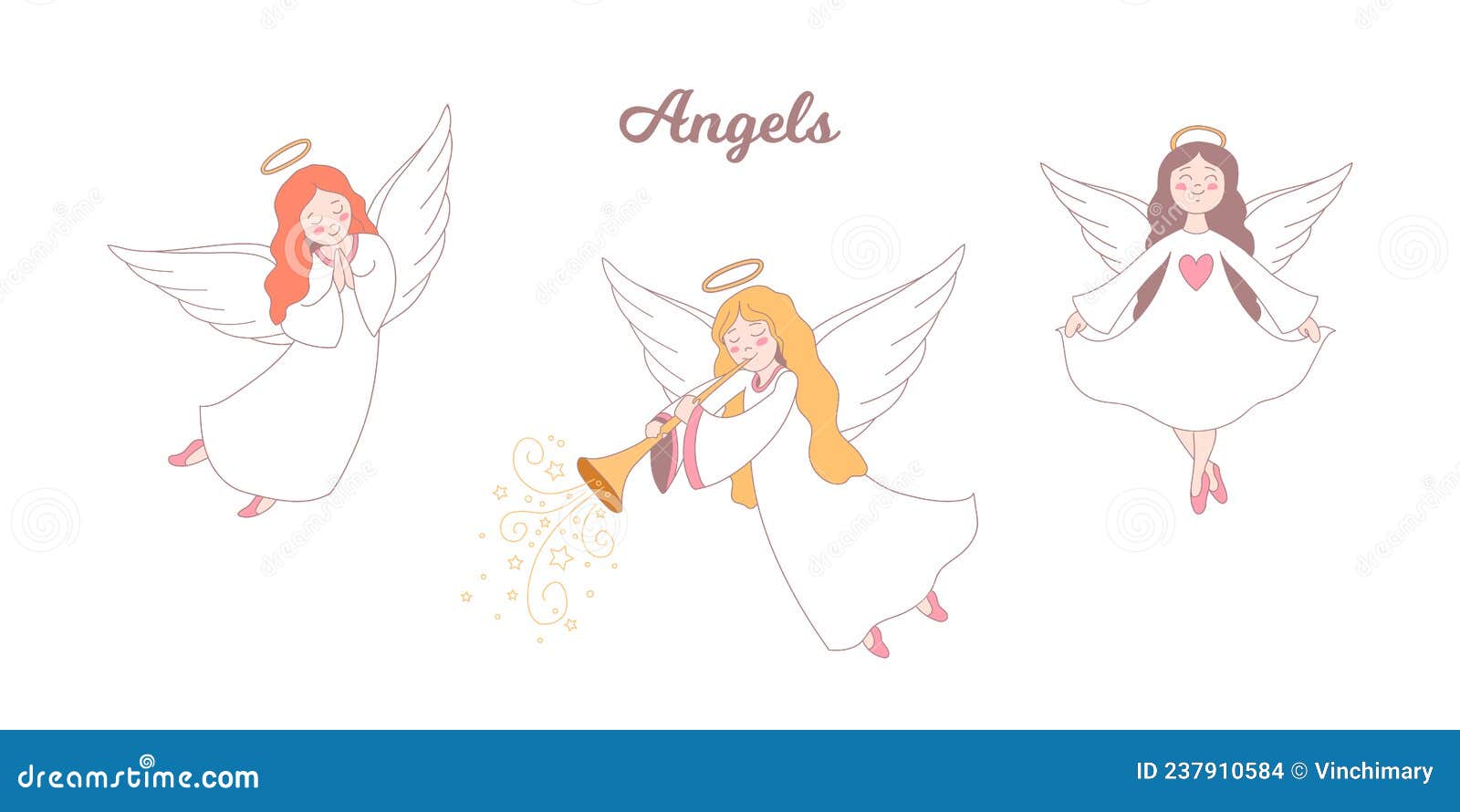 Three Different Angels Vector Illustrations Stock Vector - Illustration ...