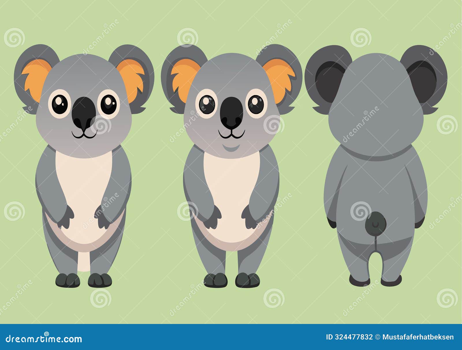 Three Different Angles of a Cartoon Koala Bear Stock Illustration ...