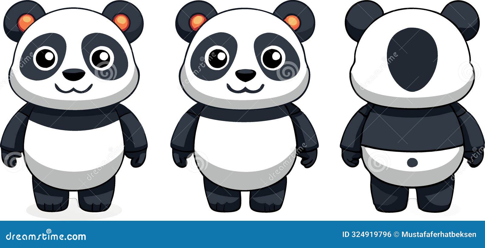 Three Different Angles of a Cartoon Panda Bear Stock Illustration ...