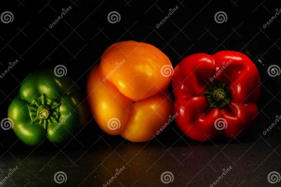 Three Different Bell Peppers in a Row Stock Photo - Image of orange ...
