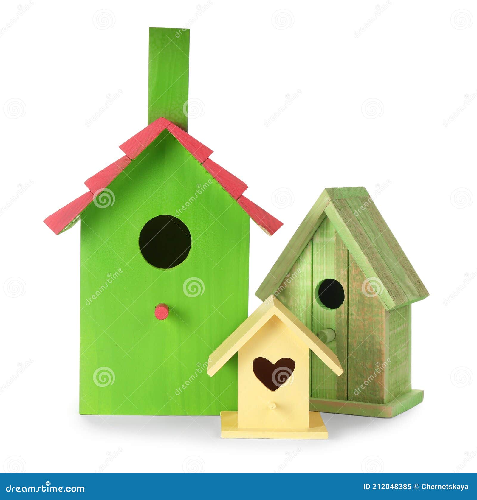 Three Different Bird Houses on White Background Stock Image - Image of ...