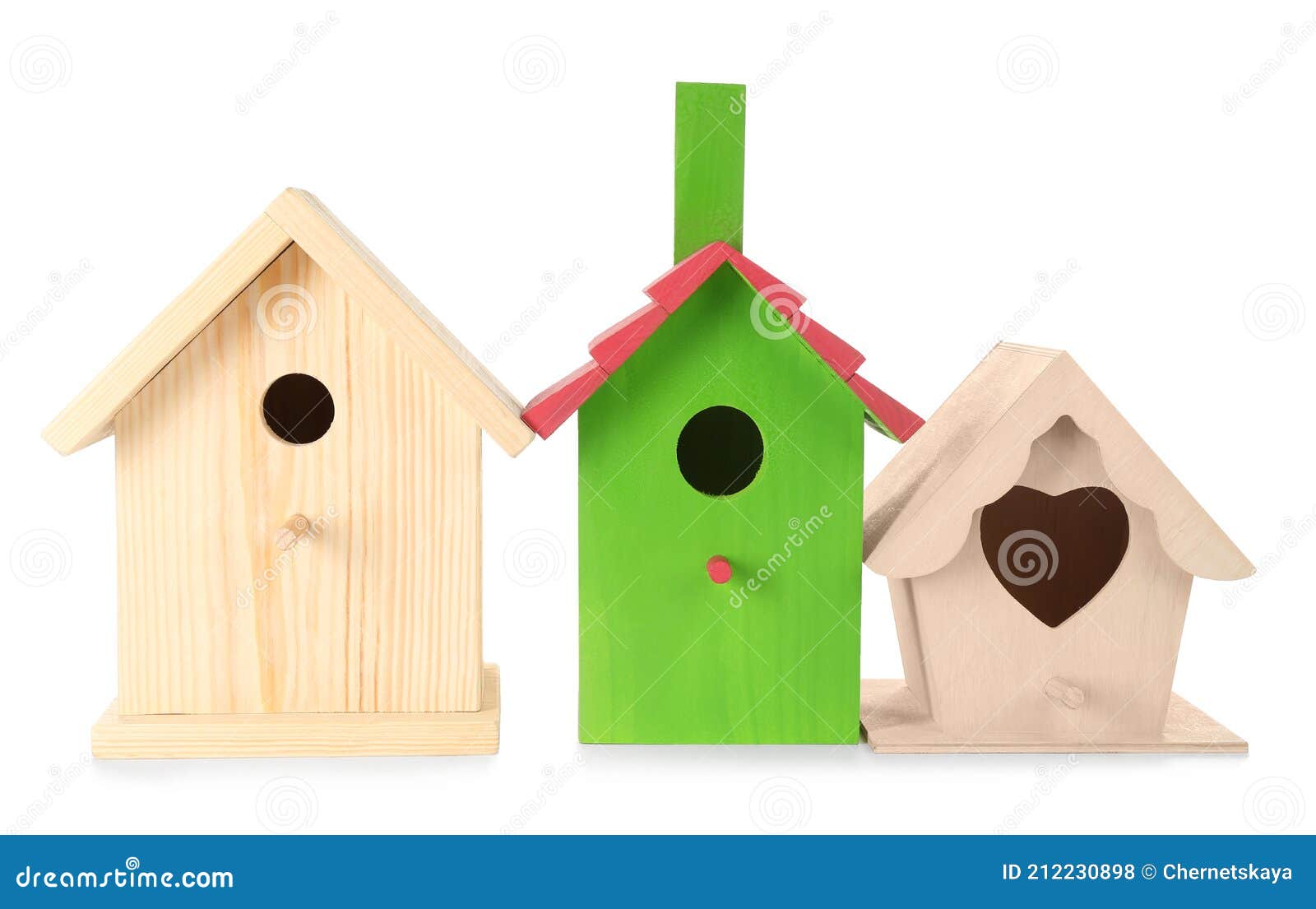 Three Different Bird Houses on White Background Stock Photo - Image of ...