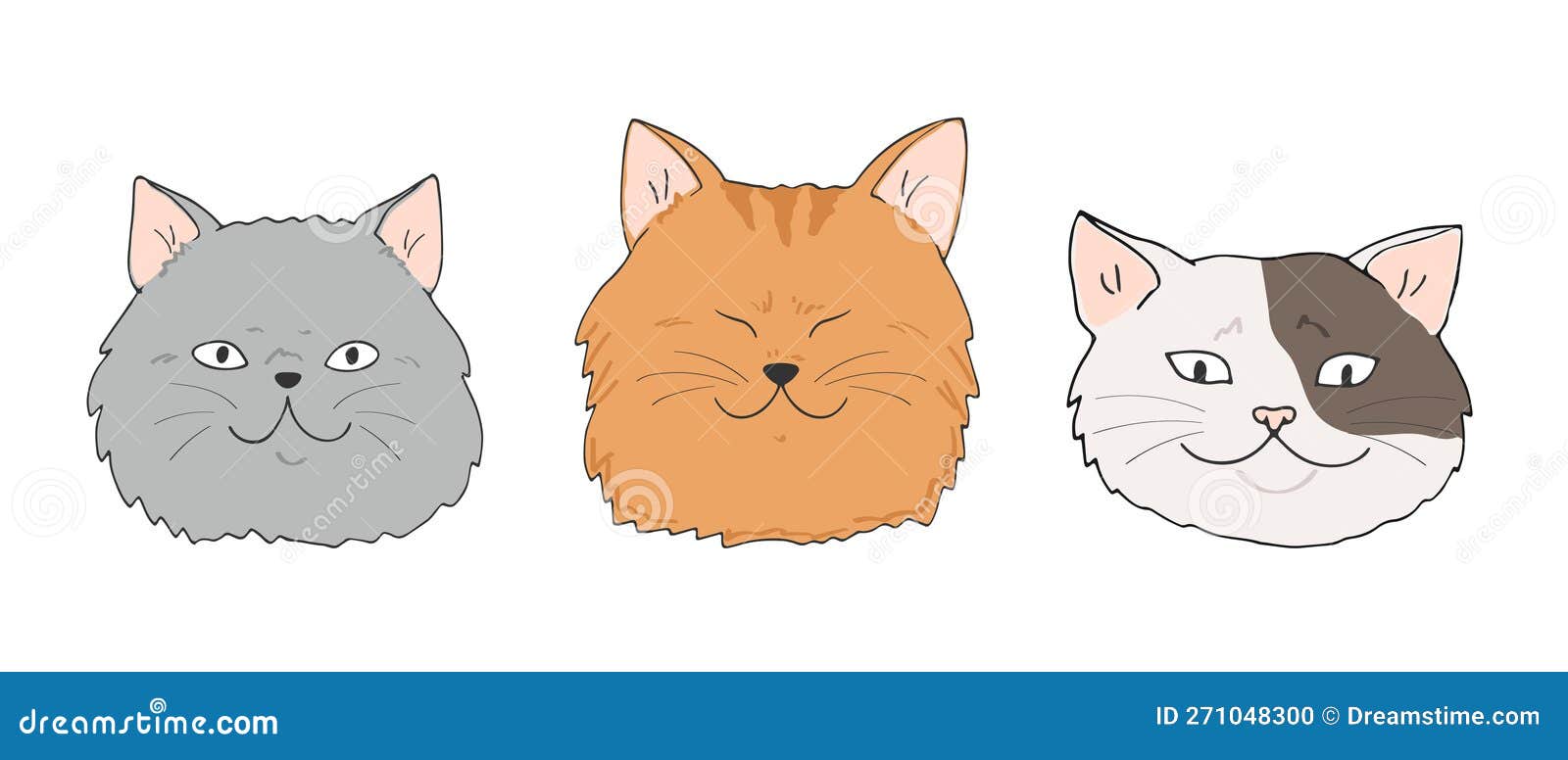 Three Different Cat Faces Set. Different Cat Breeds. Cute Cat Faces ...