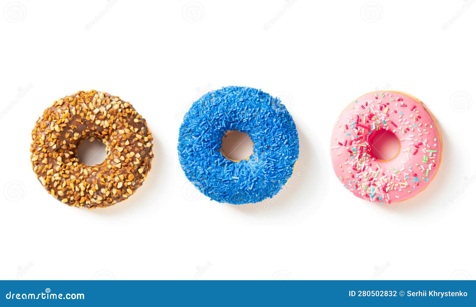 Three Different Color Donuts Top View Stock Illustration - Illustration ...