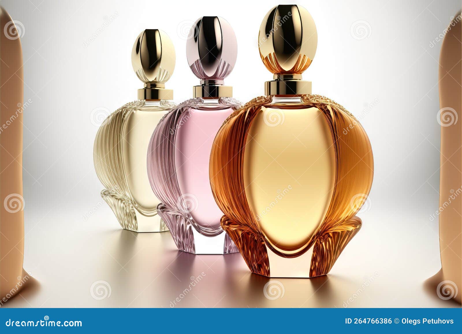 Three Different Colored Bottles of Perfume on a White Background with a ...
