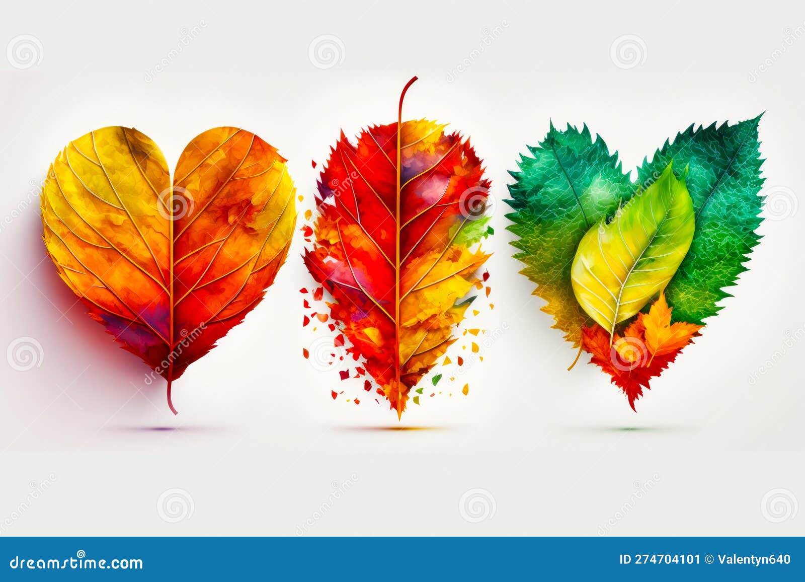 Three Different Colored Leaves are Arranged in the Shape of Heart and ...