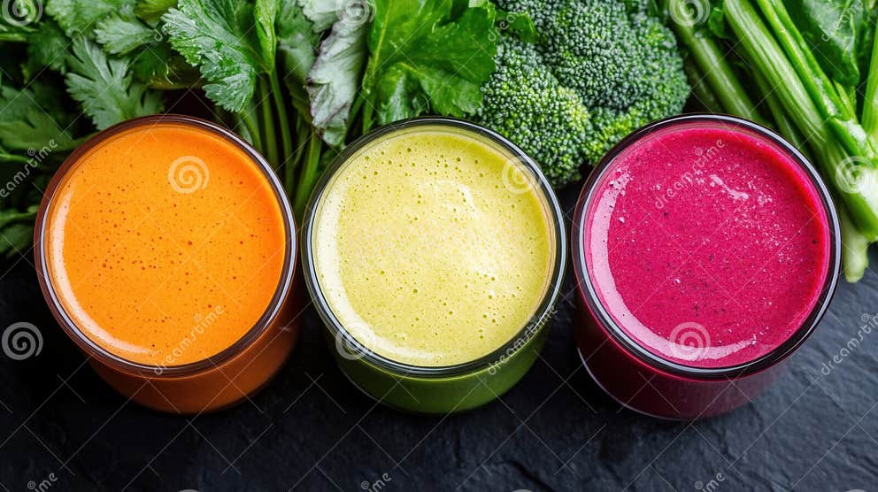 Three Different Colored Smoothies are Sitting Next To Each Other, AI ...