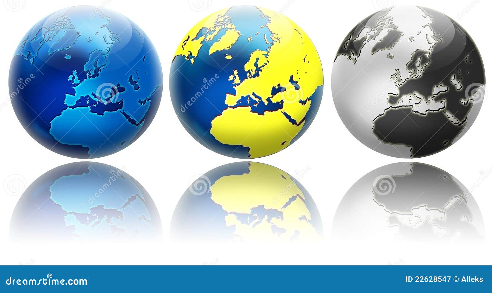 Three Different Colors Globe Variations Europe Stock Illustration ...
