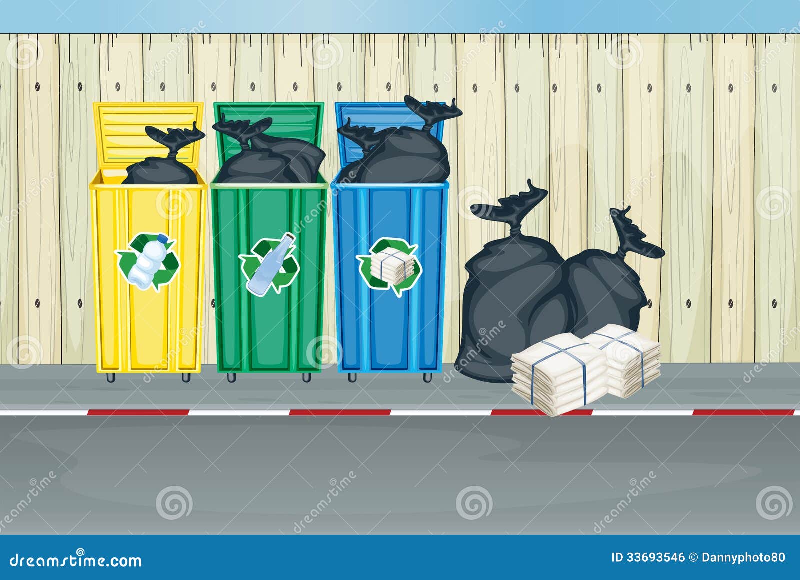 Three Different Colors of Trash Cans Stock Illustration - Illustration ...