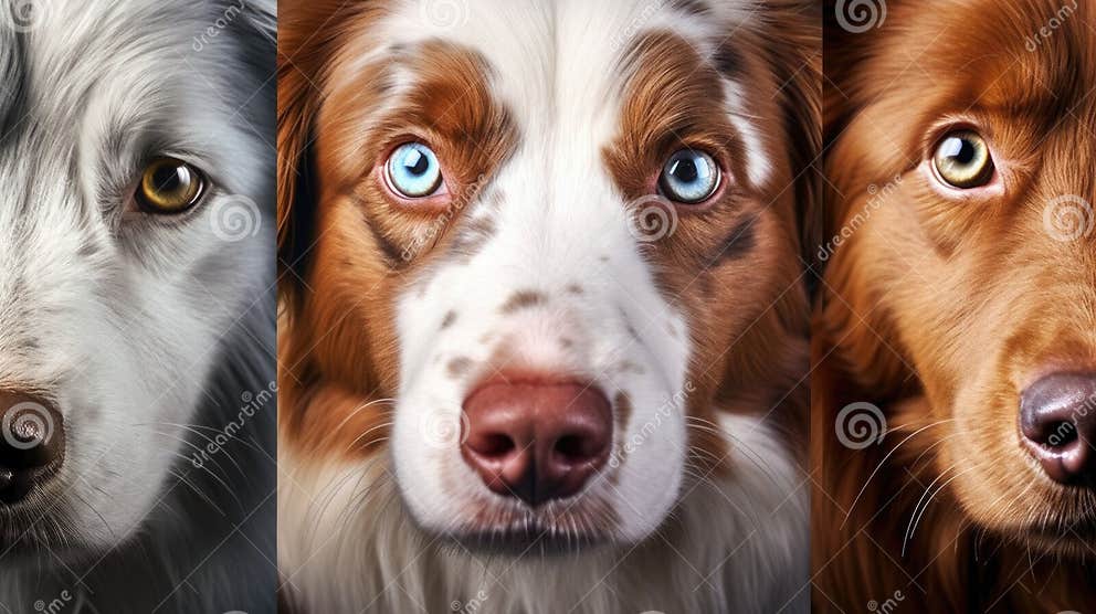 Three Different Dogs with Beautiful Eyes, a Macro Look. Generated Stock ...
