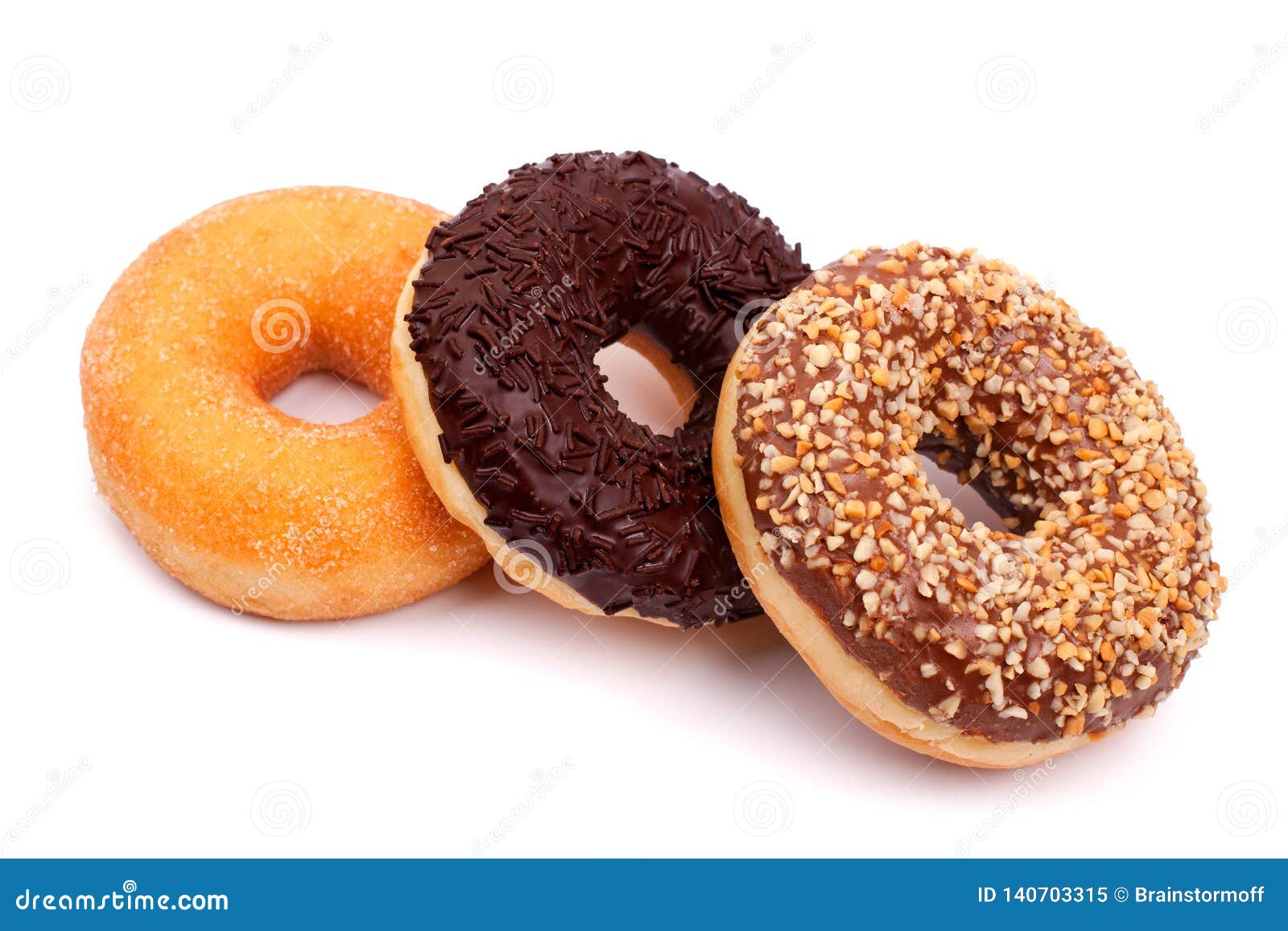 Three Different Donuts on White Background Stock Image - Image of ...