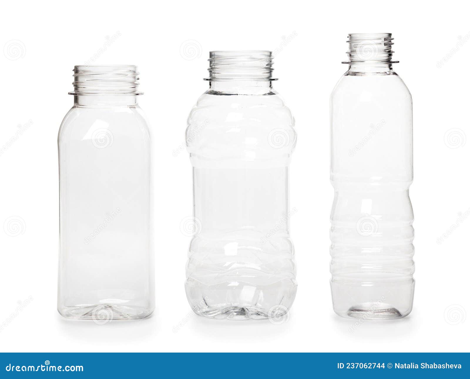 Three Different Empty Plastic Bottles Isolated on White Background ...
