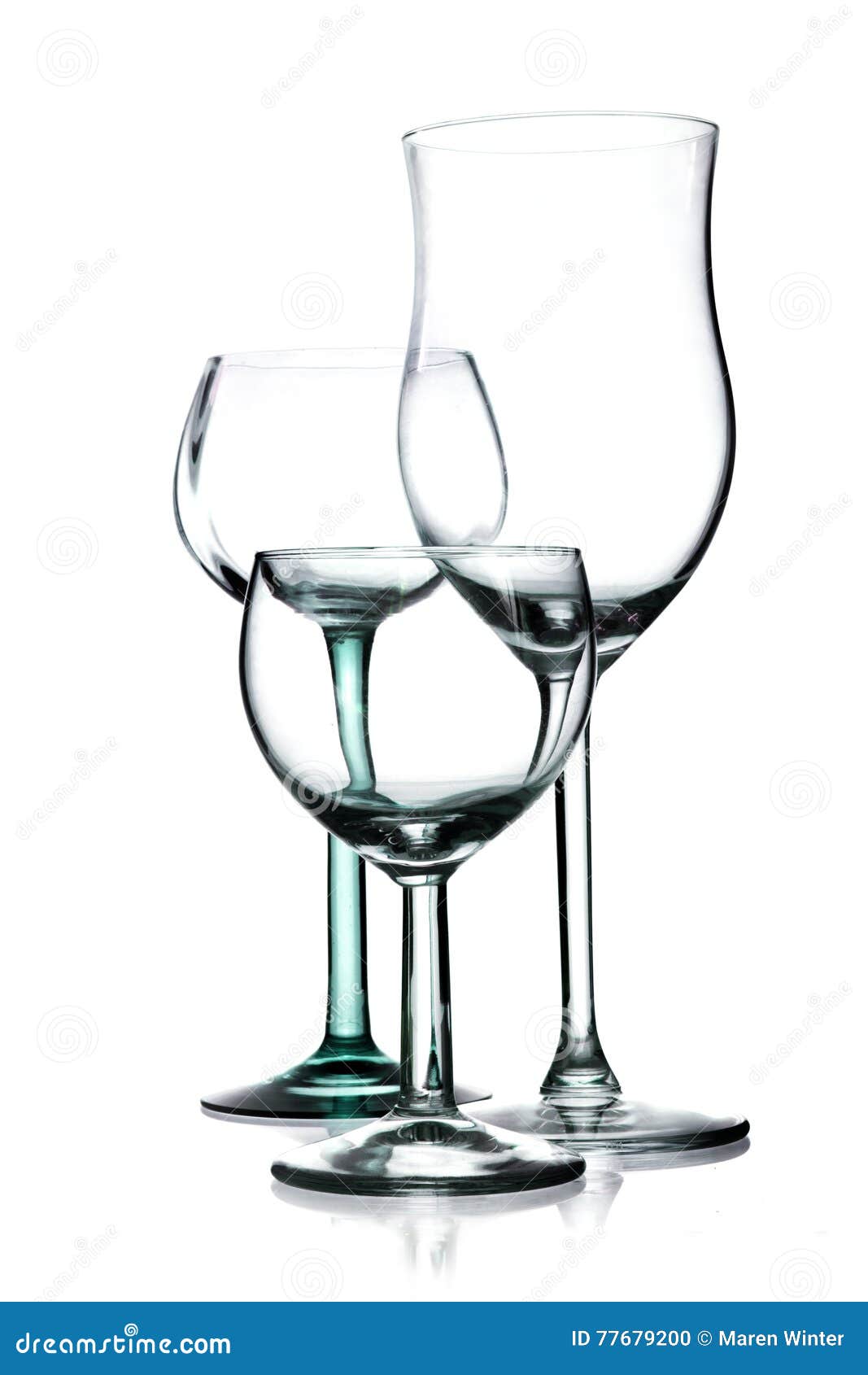 Three Different Empty Wine Glasses Isolated on a White Background Stock ...