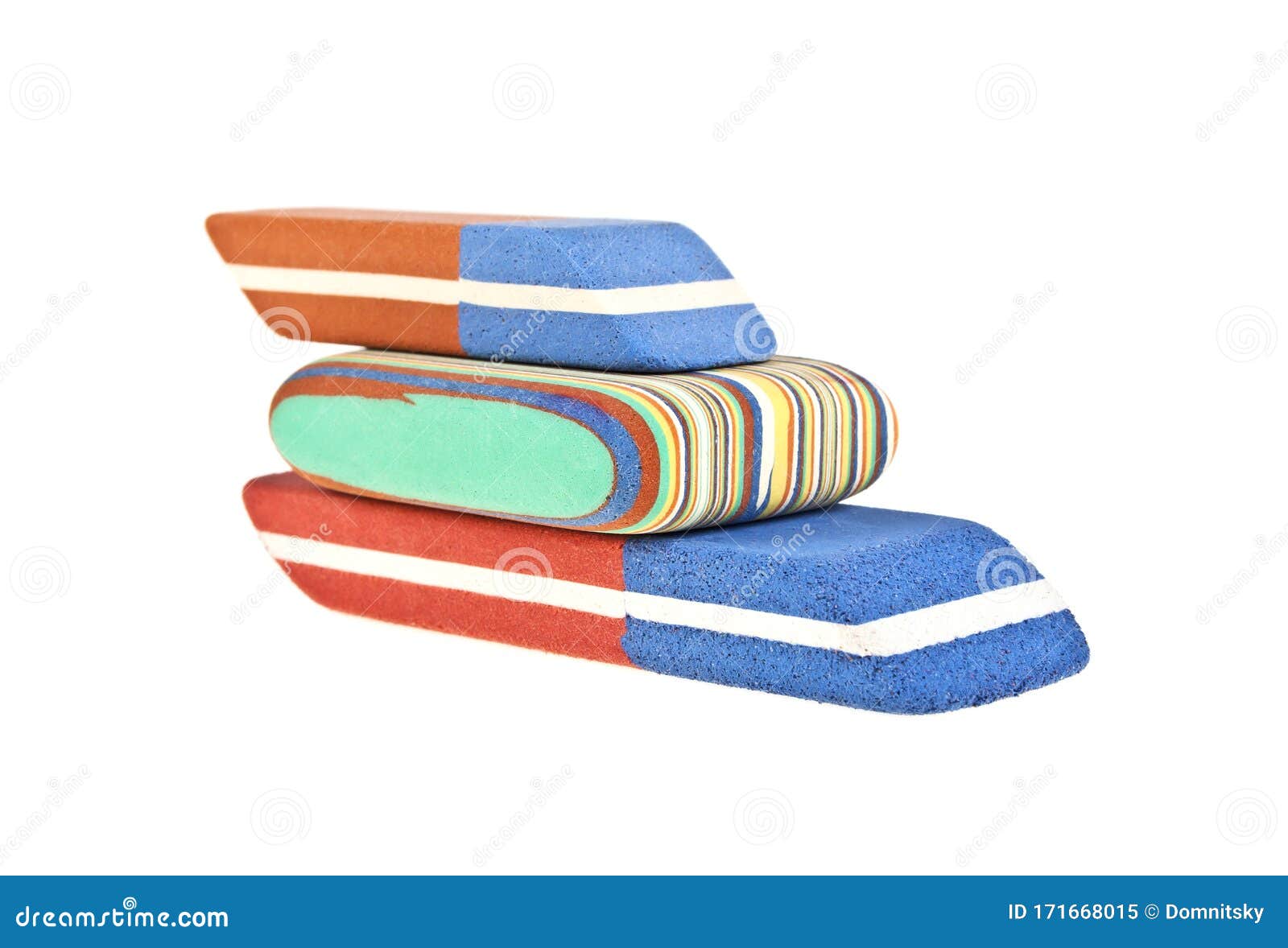 Three Different Erasers Isolated on White Background Stock Image ...