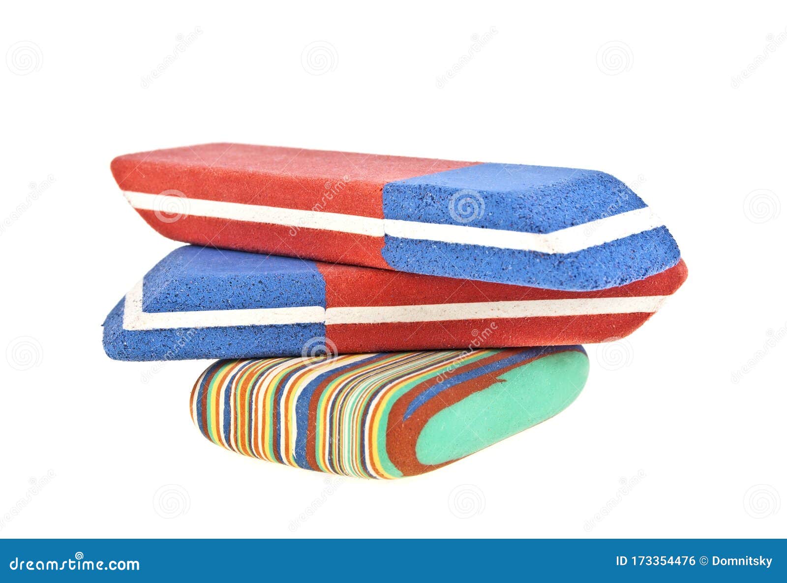 Three Different Erasers Isolated on White Background Stock Photo ...