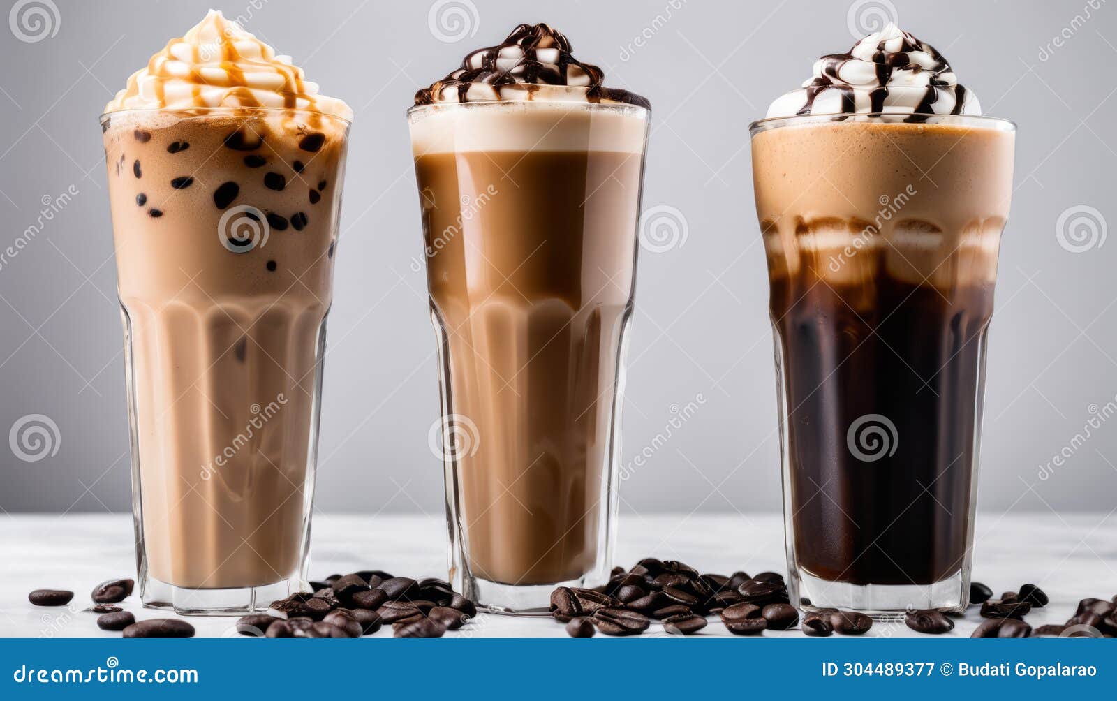 Three Different Flavored Iced Coffee Drinks Stock Illustration ...
