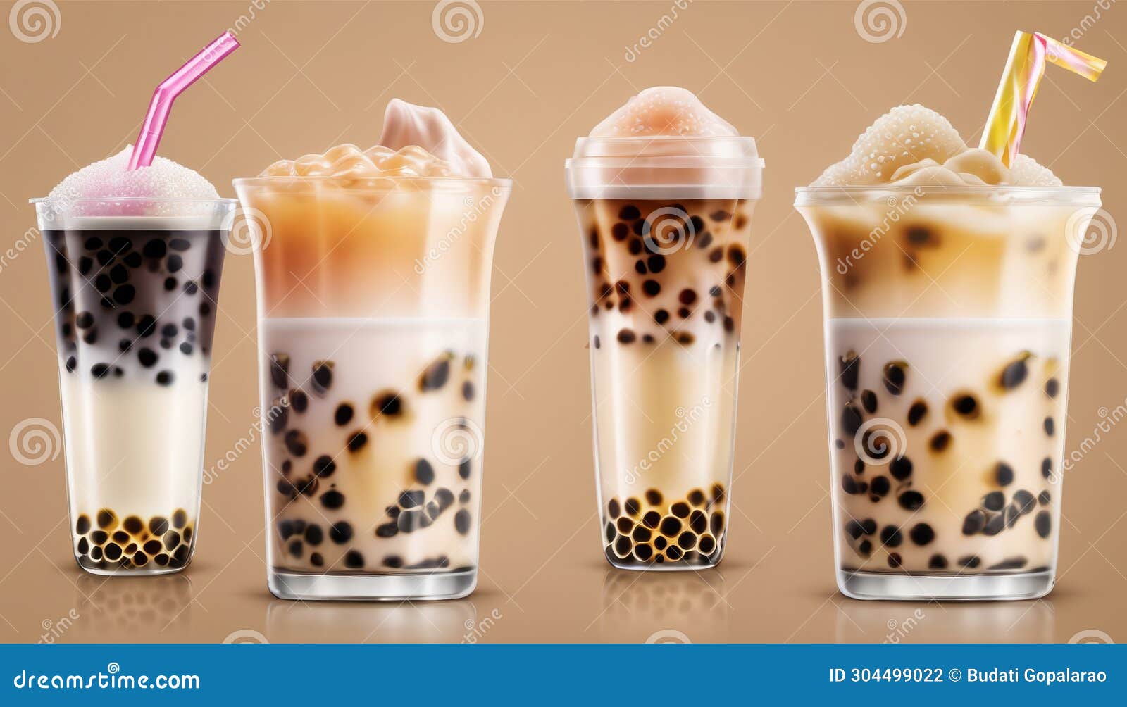 Three Different Flavors of Bubble Tea Stock Illustration - Illustration ...