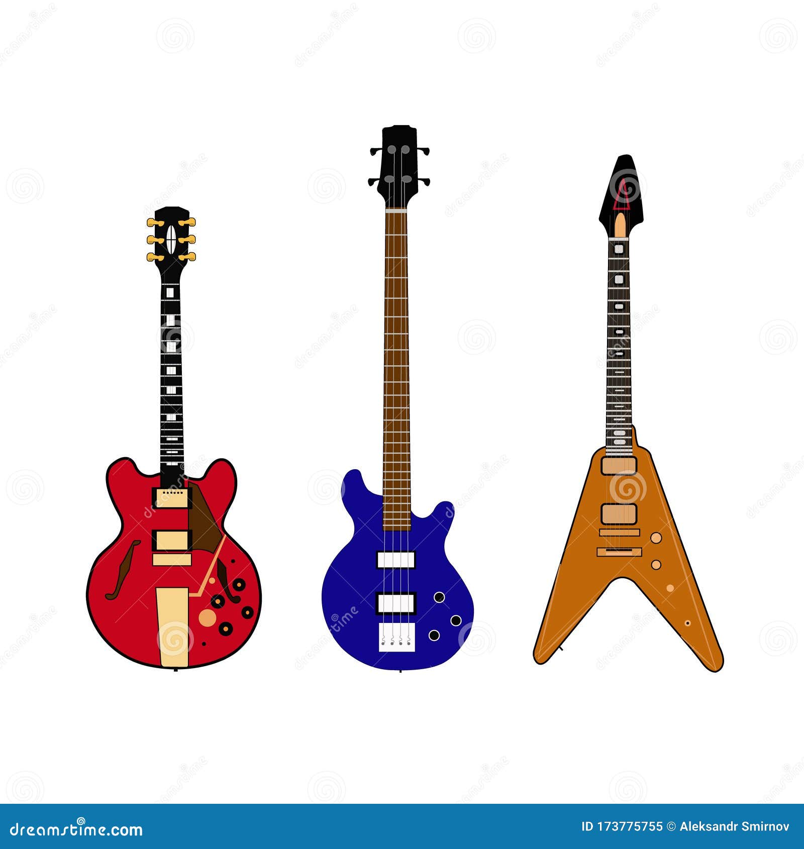 Three Different Guitars on a White Background Stock Illustration ...