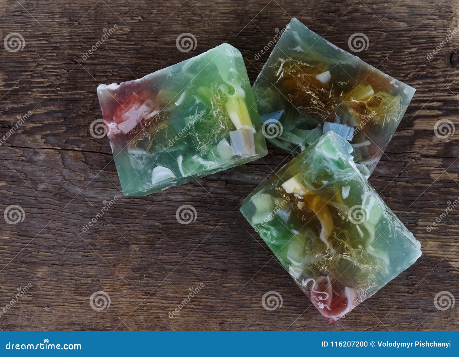 Three Different Handmade Pieces of Soap Against the Background of a ...