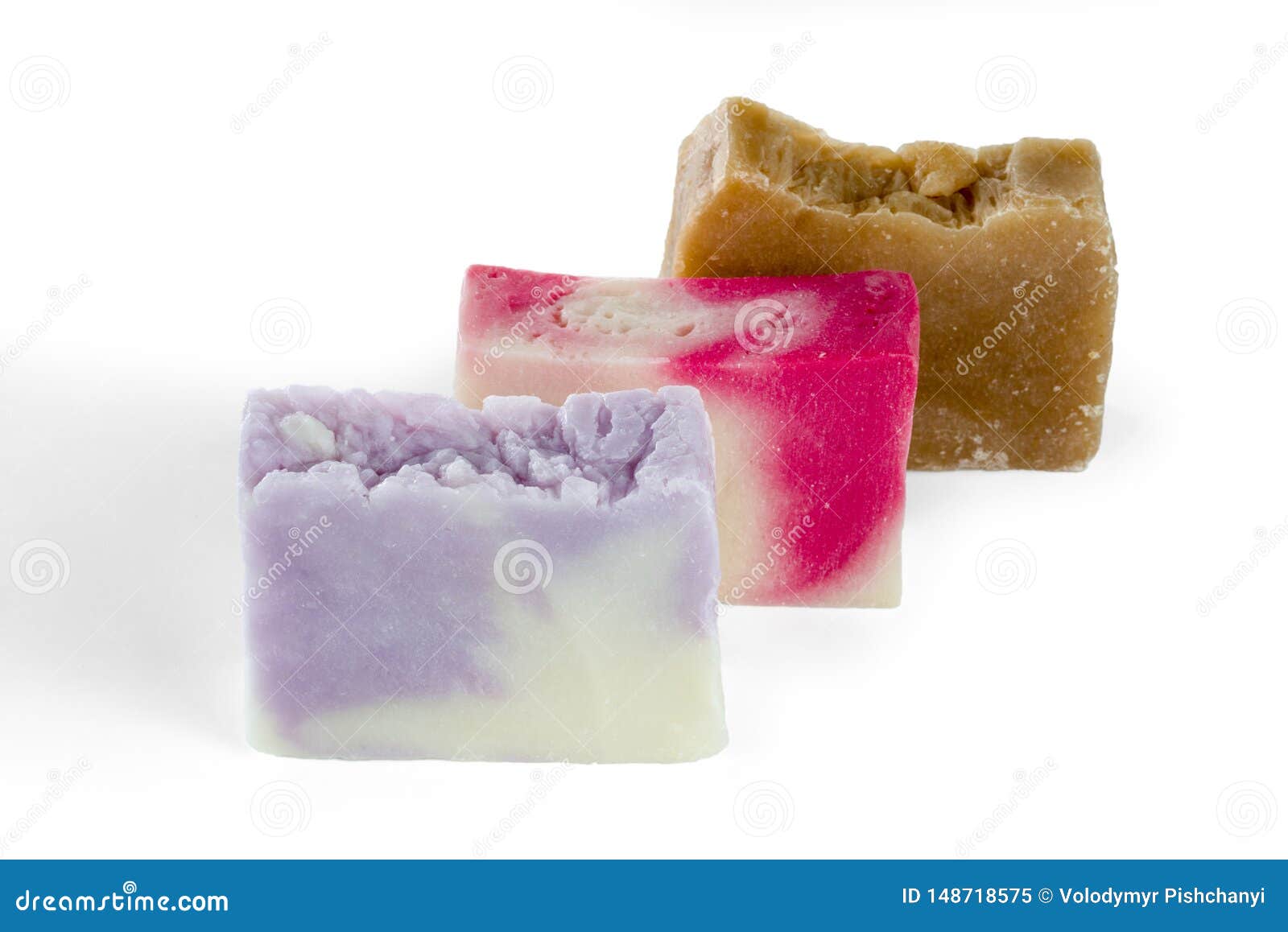 Three Different Handmade Pieces of Soap Isolated on White Background ...