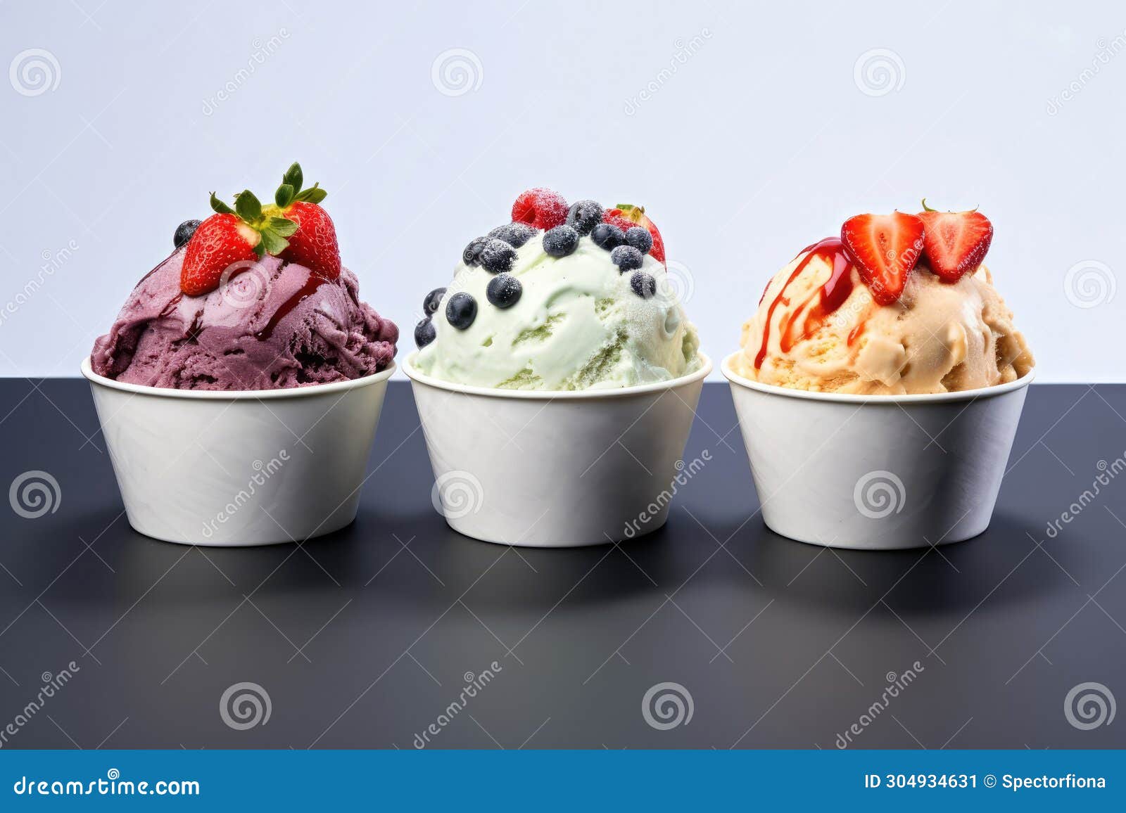 Three Different Ice Cream Sundaes with Fruits and Berries Stock Image ...