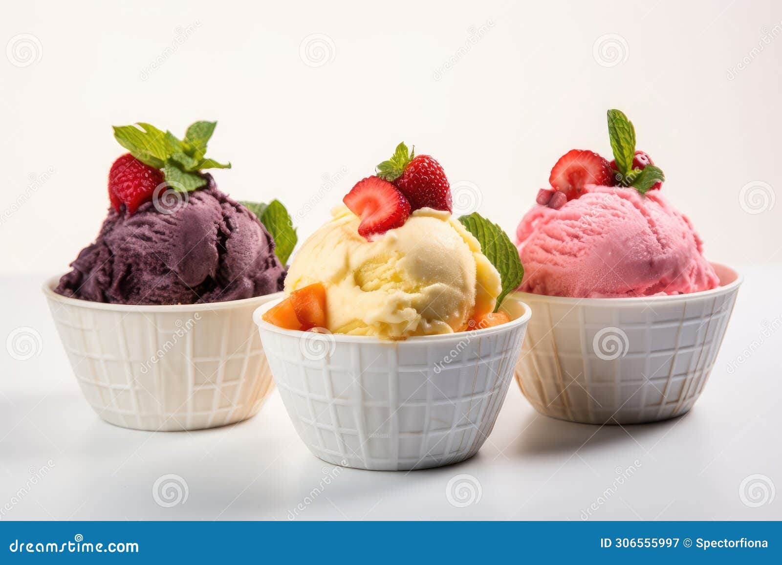 Three Different Ice Cream Sundaes with Fruits and Berries Stock Image ...