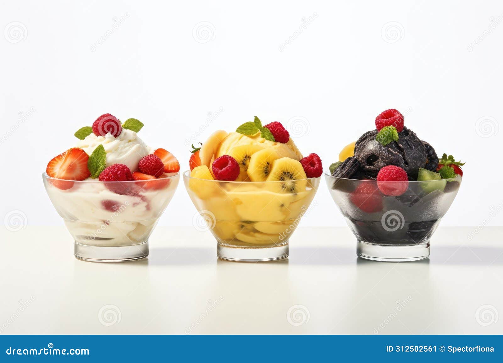Three Different Ice Cream Sundaes with Fruits and Berries Stock Image ...