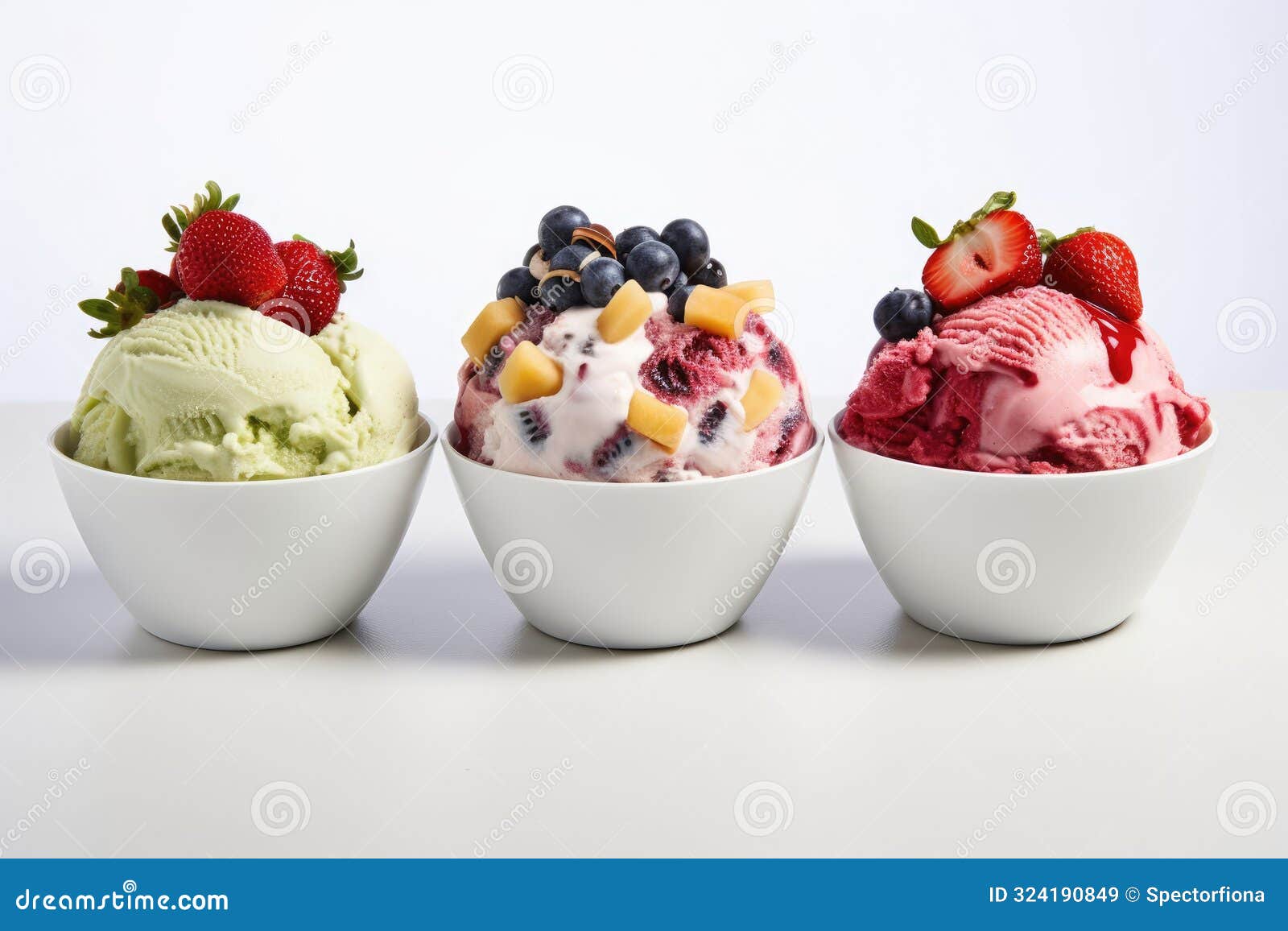 Three Different Ice Cream Sundaes with Fruits and Berries Stock Image ...