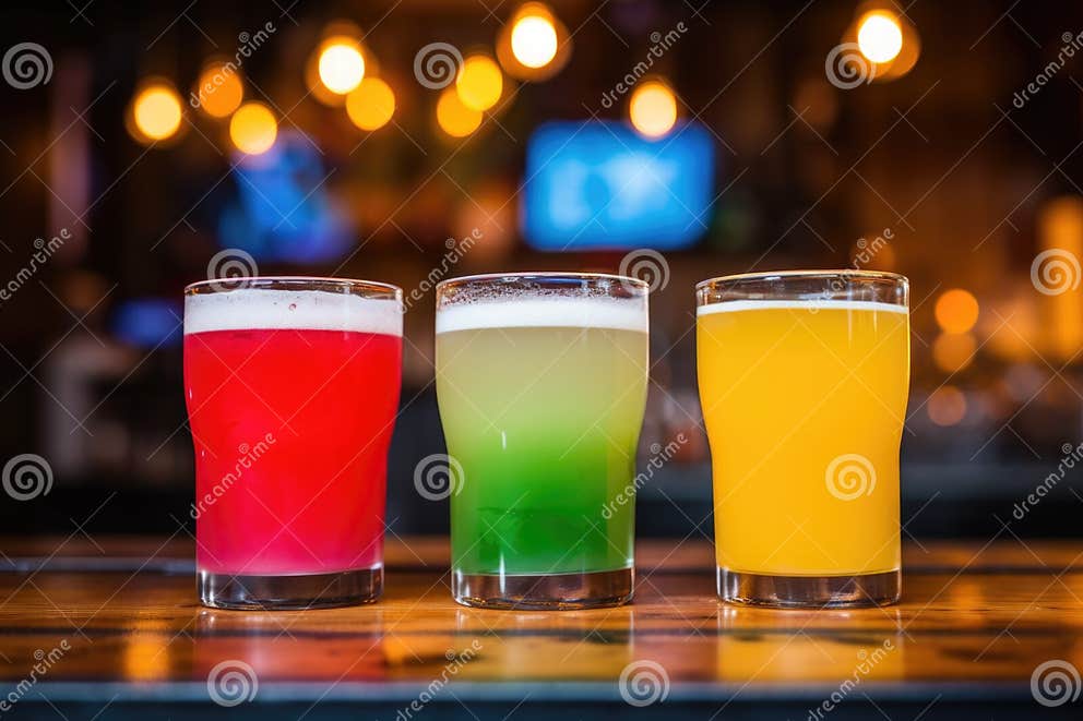 Three Different Ipas in Various Colored Glasses Stock Photo - Image of ...