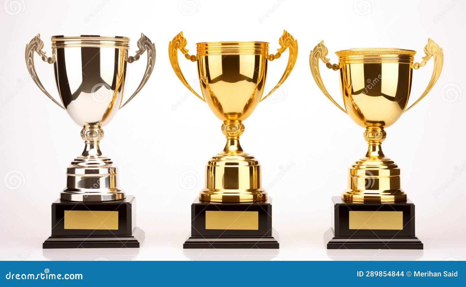Golden Trophies, Cups For Winner In Competition Vector Illustration ...