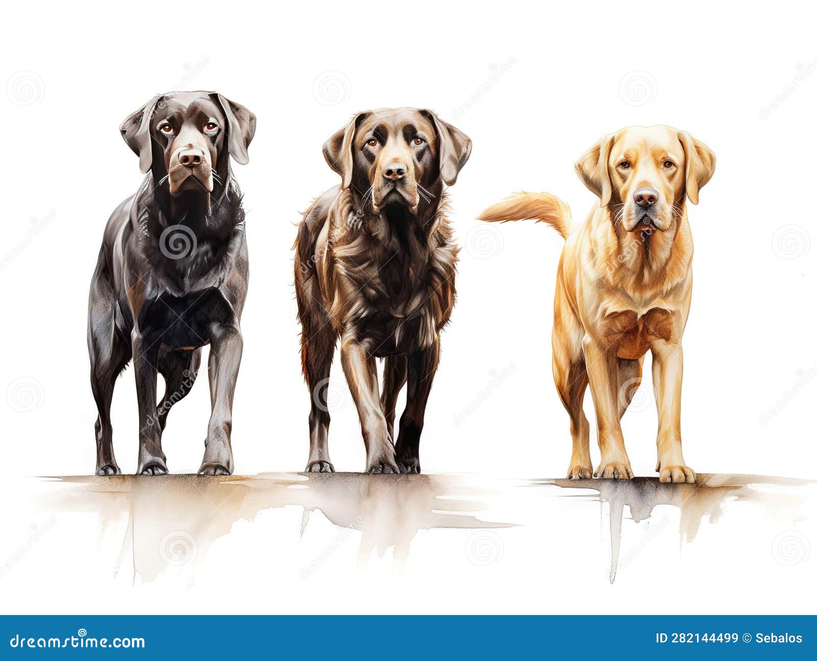 Three Different Labradors on White. Generative AI Stock Illustration ...