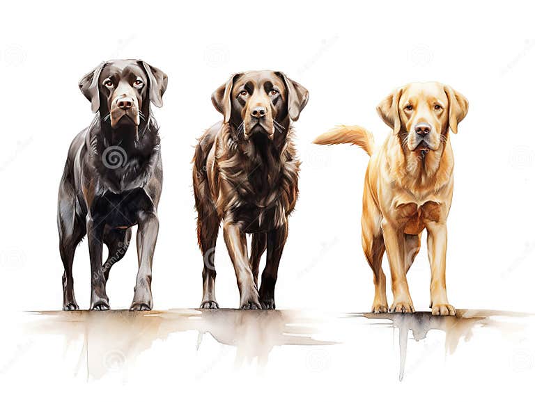 Three Different Labradors on White. Generative AI Stock Illustration ...