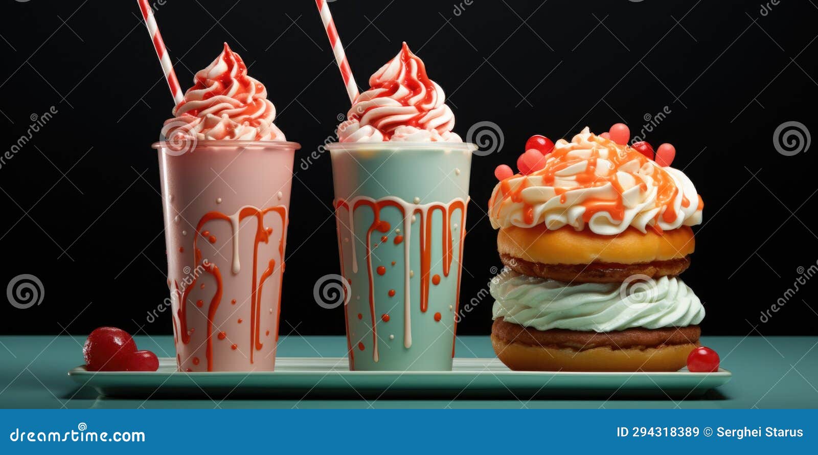 Milkshakes Of Different Flavors On A Dark Background Royalty-Free Stock ...