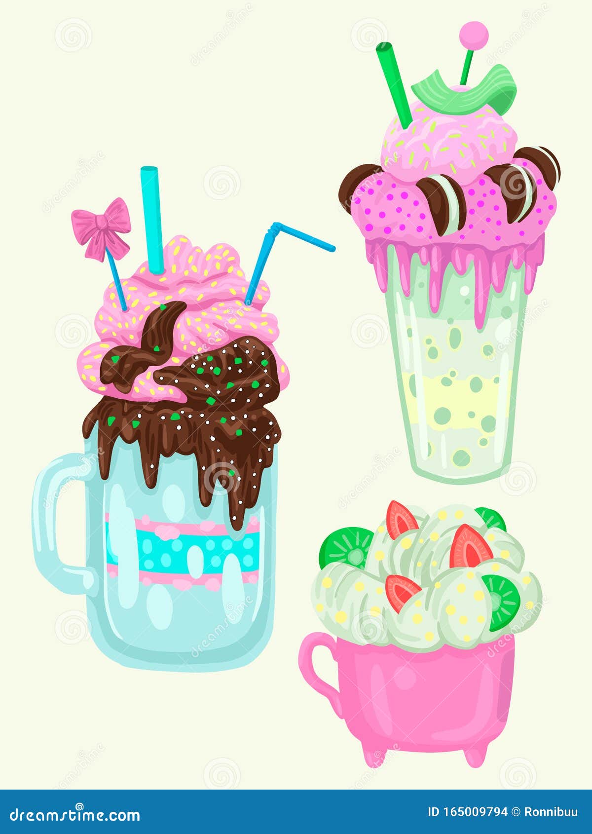 Three Different Milkshakes. Vector Objects on White Background Stock ...