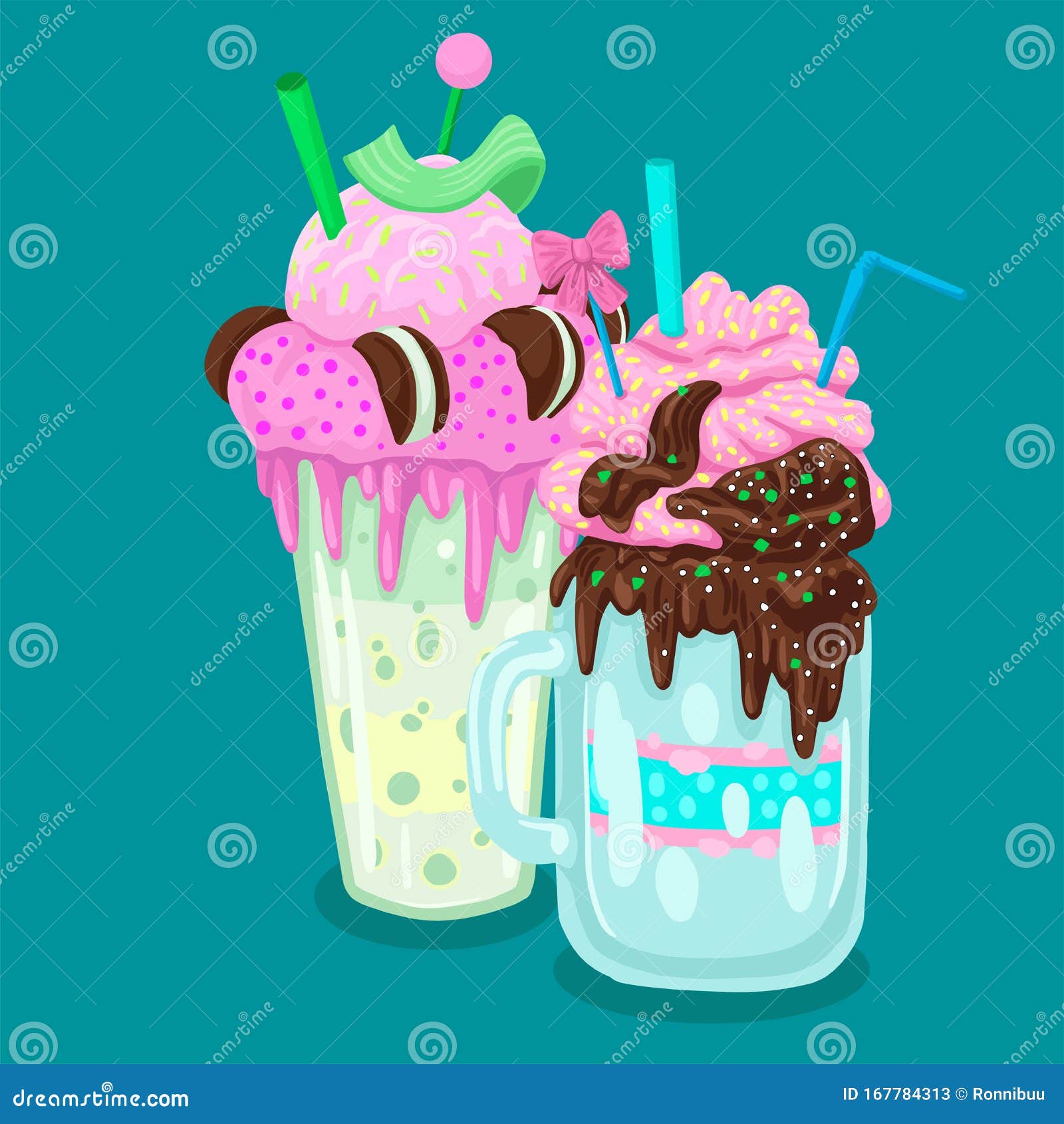 Three Different Milkshakes. Vector Objects on a White Background Stock ...