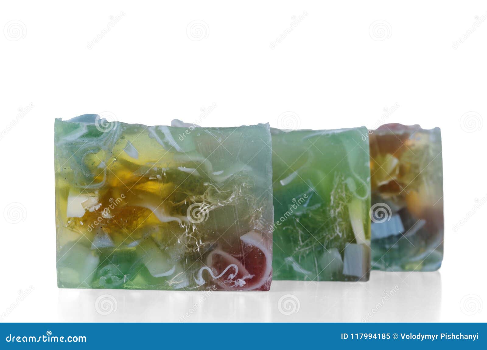 Three Different Multi-colored Handmade Pieces of Soap Isolated on White ...