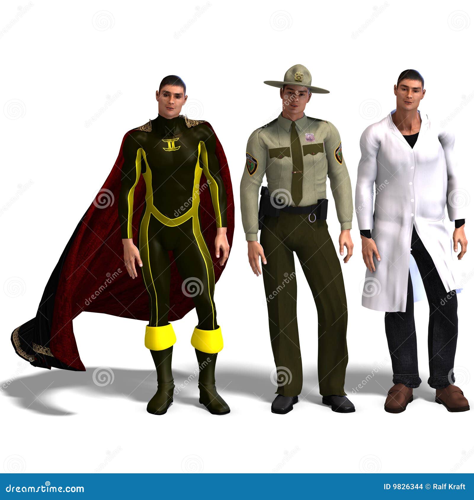 Three Different Outfits: Hero, Policeman, Doc Stock Illustration ...